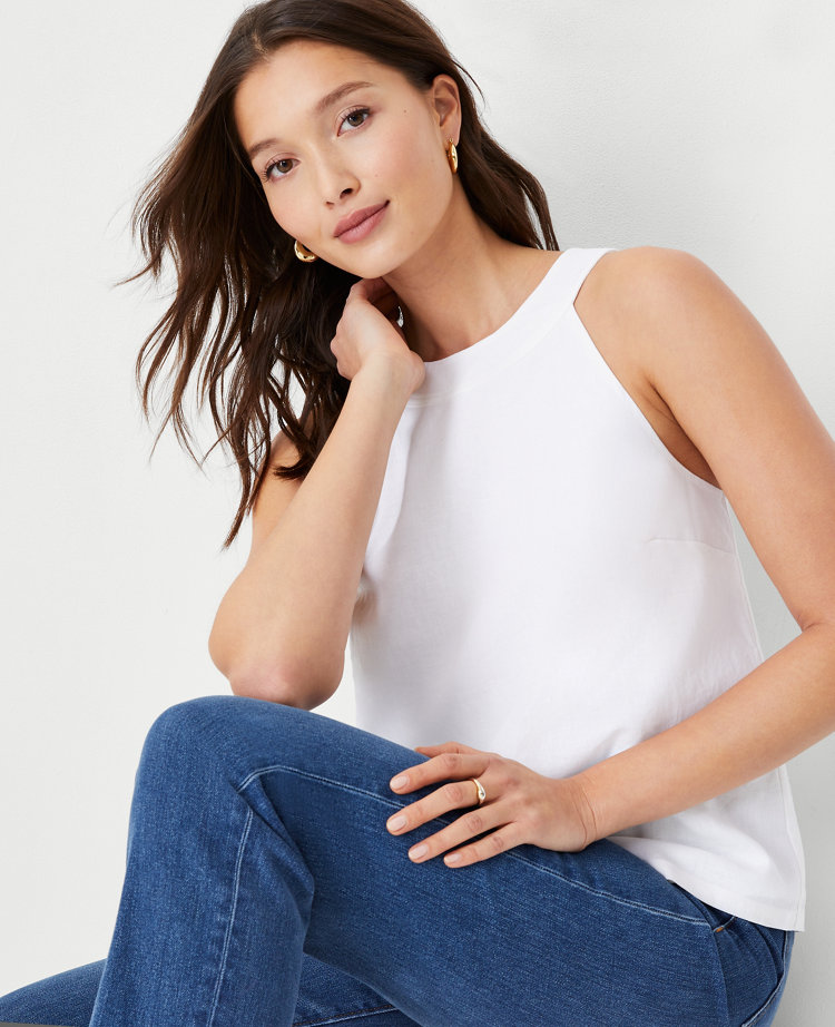 Linen Blend Button Back Halter Top