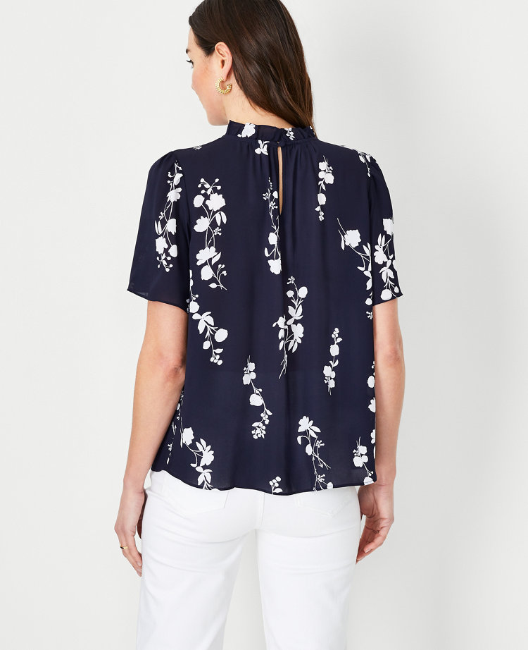 Floral Ruffle Mock Neck Top