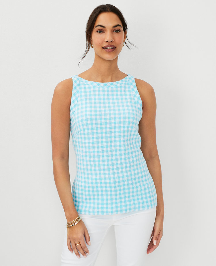 Gingham Boatneck Tank Top