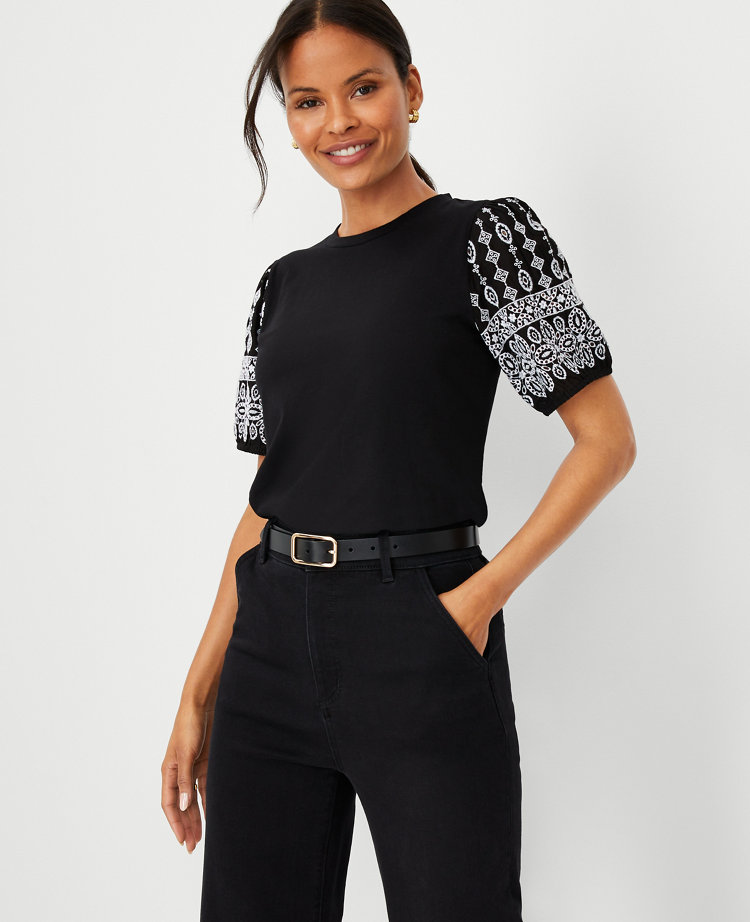 Embroidered Puff Sleeve Tee