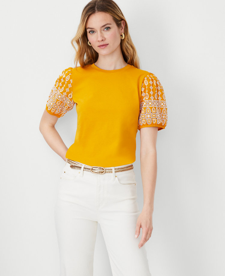 Embroidered Puff Sleeve Tee