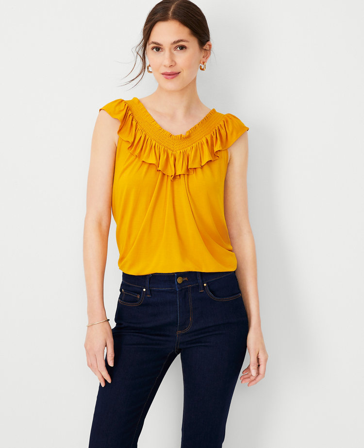 Ruffle Smocked V-Neck Top