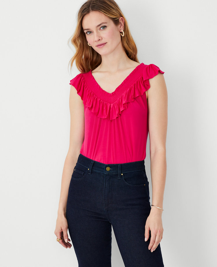 Ruffle Smocked V-Neck Top