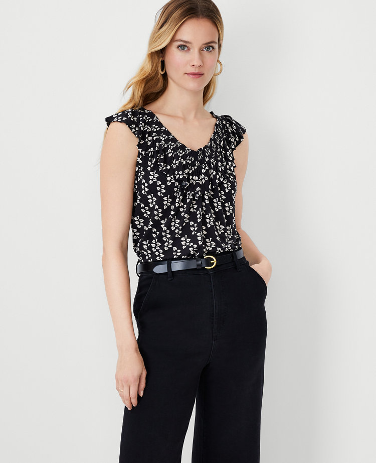 Petaled Ruffle Smocked V-Neck Top