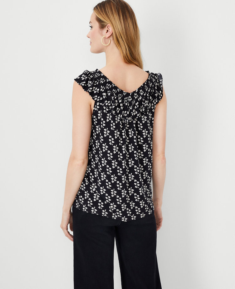 Petaled Ruffle Smocked V-Neck Top