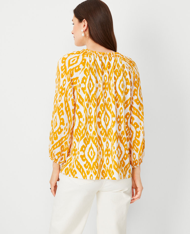 Ikat Mixed Media Tie Neck Top