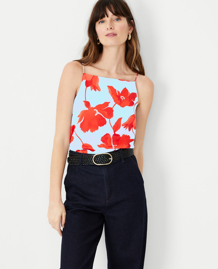 Floral Square Neck Strappy Tank Top