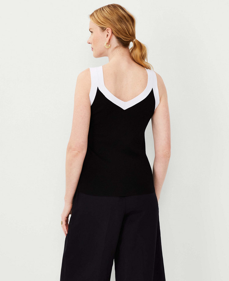 Tipped V-Neck Sweater Tank Top