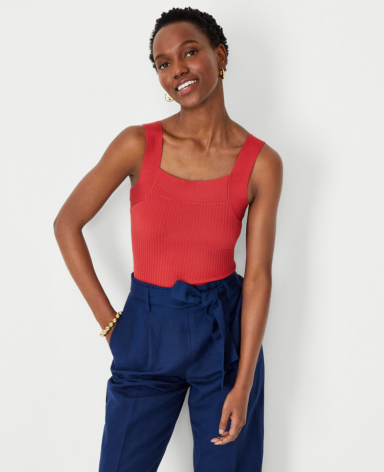 Petite Ribbed Square Neck Sweater Shell