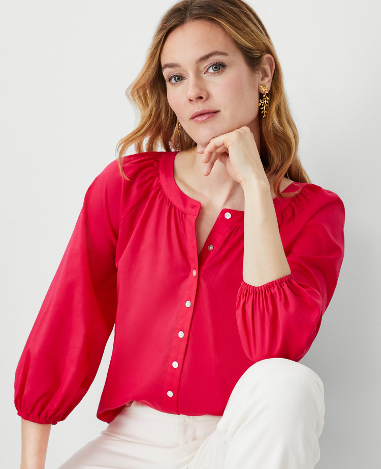 Shirred Raglan Sleeve Blouse