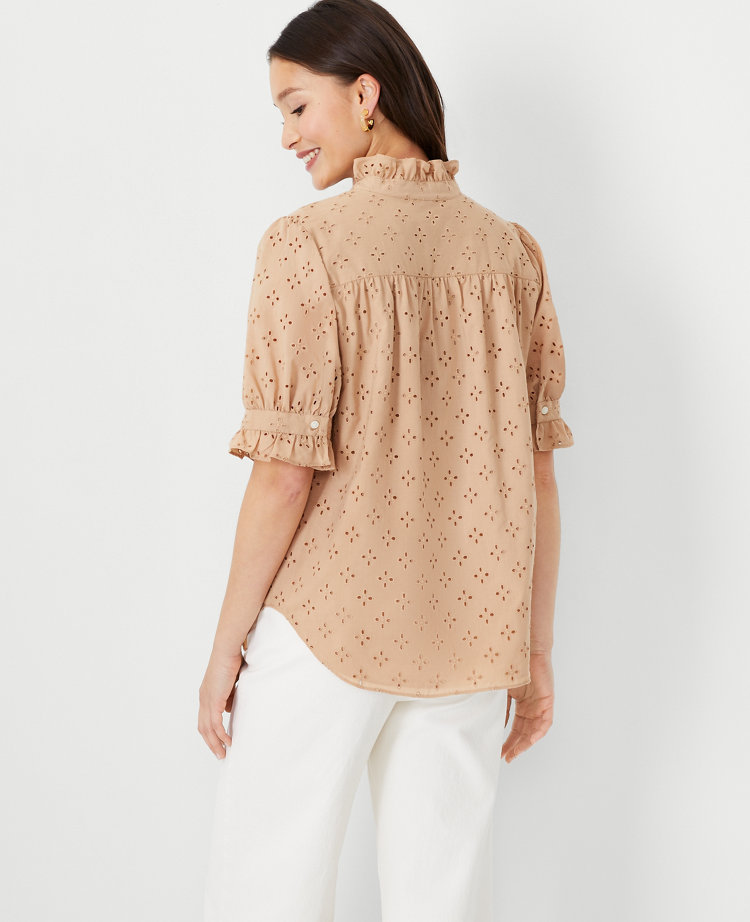 Petite Eyelet Ruffle Button Top