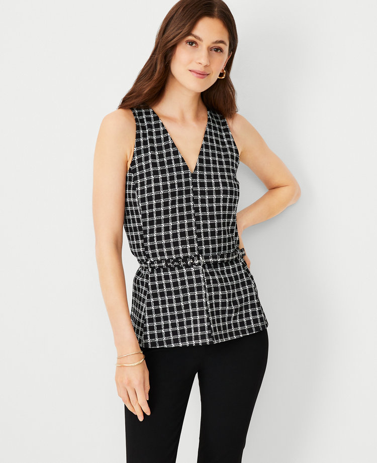 Plaid Belted V-Neck Shell