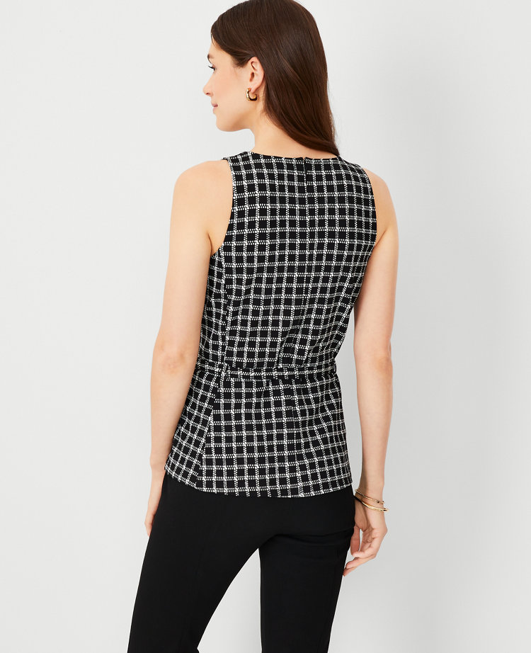 Plaid Belted V-Neck Shell