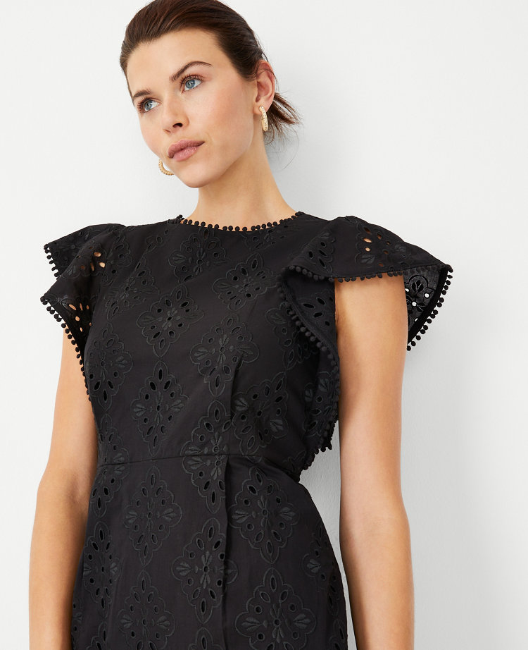 Eyelet Flutter Sleeve Sheath Dress