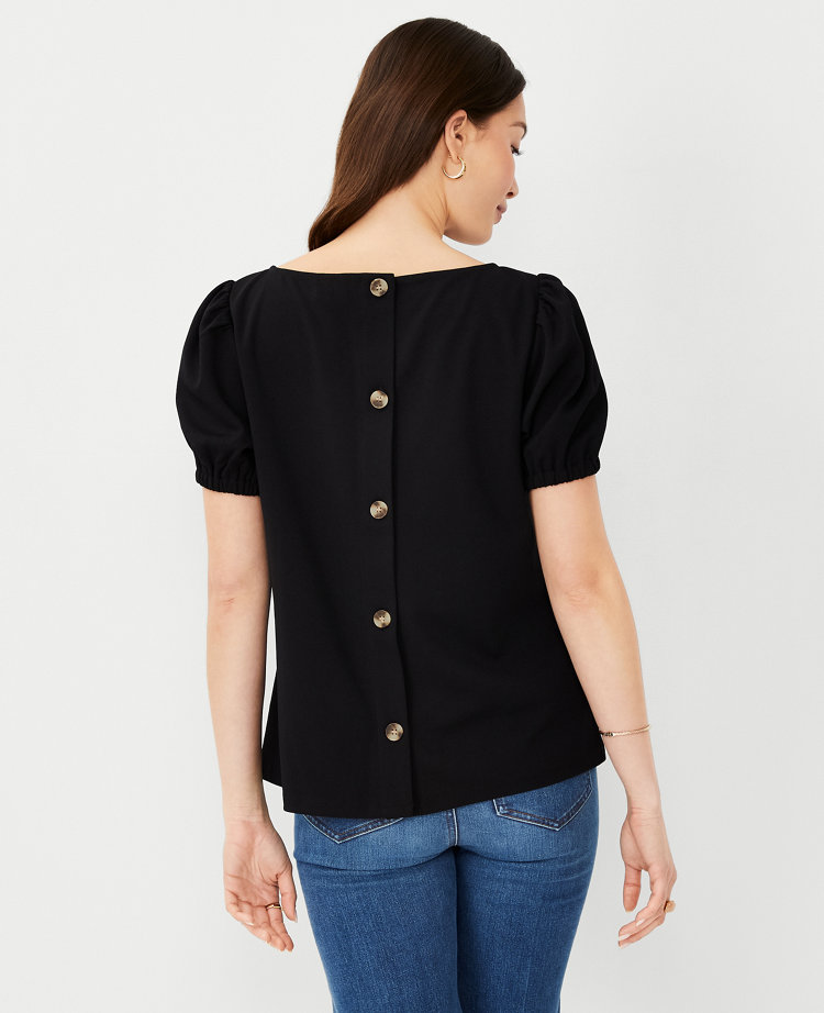 Button Back Puff Sleeve Top
