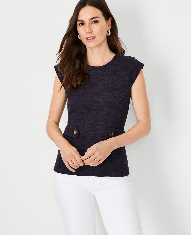 Button Tab Cap Sleeve Top