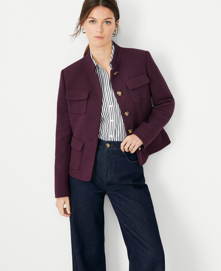 Petite Mock Neck Patch Pocket Jacket