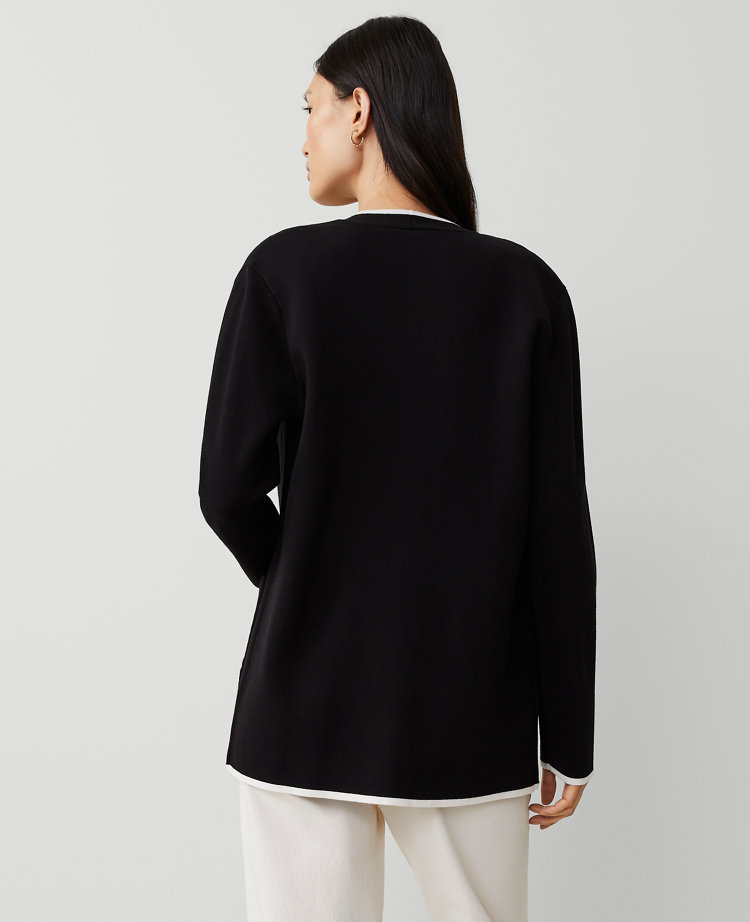 Tipped V Neck Sweater Blazer