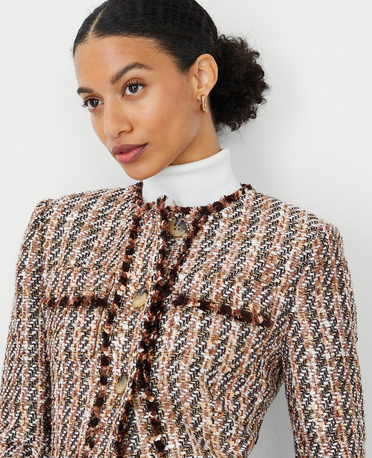 Petite Metallic Fringe Tweed Jacket