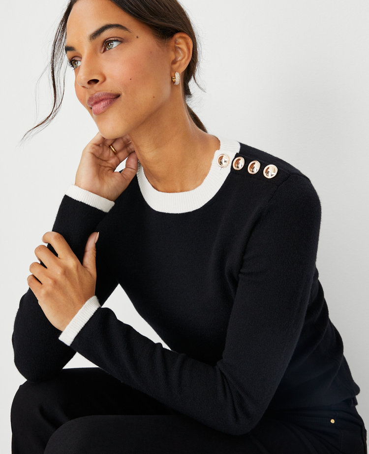 Tipped Shoulder Button Sweater Tee