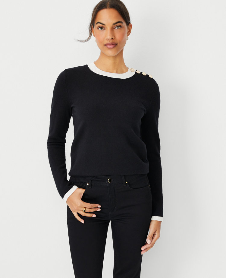 Tipped Shoulder Button Sweater Tee