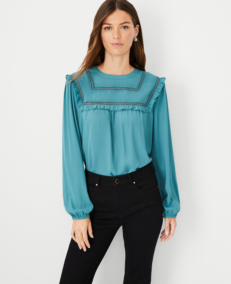 Mixed Media Cutout Ruffle Top