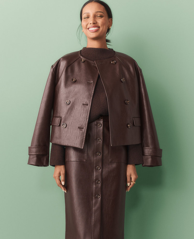 Petite Pebbled Faux Leather Cocoon Jacket