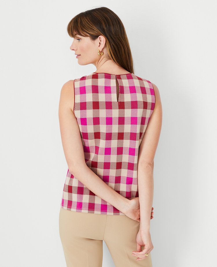 Plaid Shoulder Button Sleeveless Top
