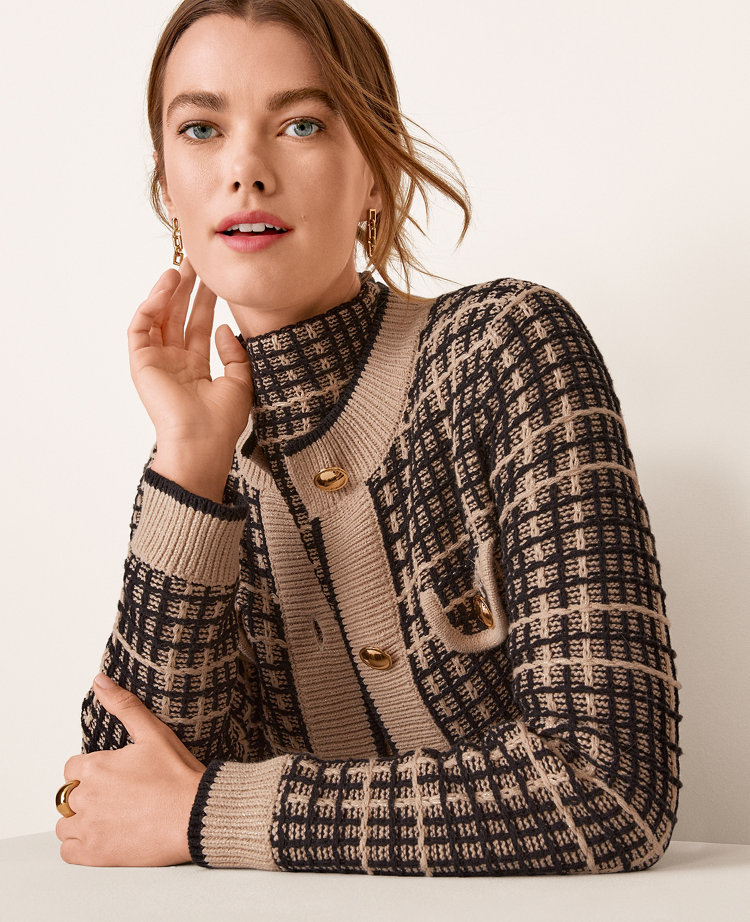 Shimmer Plaid Cardigan