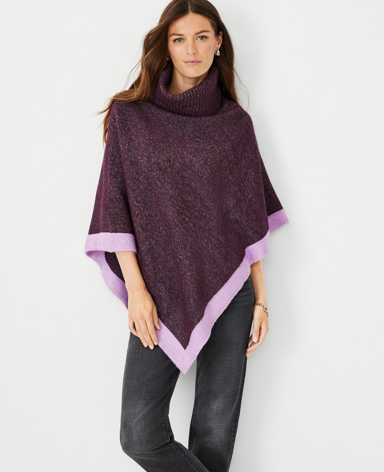 Colorblock Turtleneck Poncho