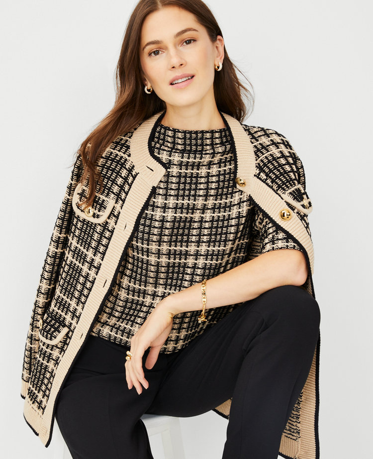 Shimmer Plaid Mock Neck Sweater