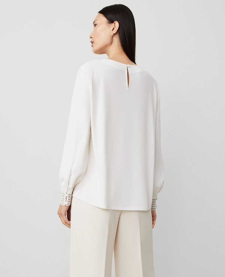 Pleat Neck Lace Cuff Top