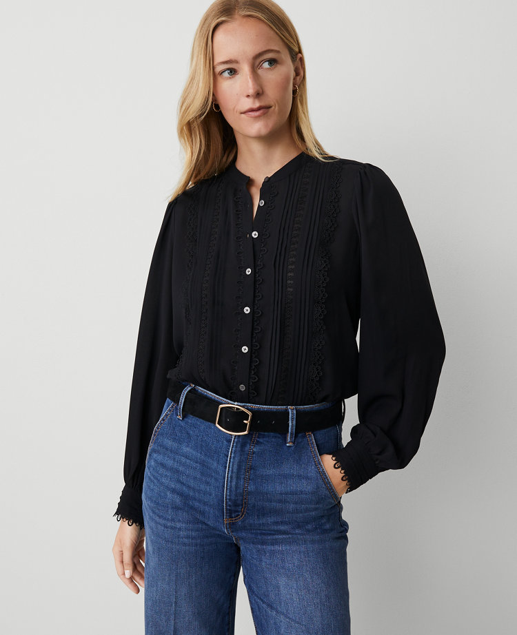 Petite Pintuck Button Down Blouse
