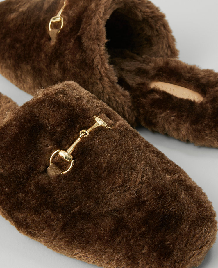 Horsebit Fuzzy Slide Flat