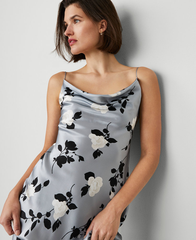 Silk Rose Garden Cowl-Neck Slip Dress