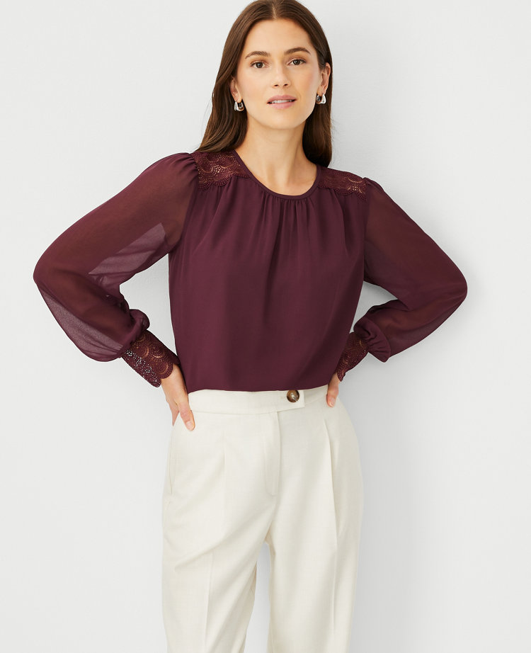 Lace Trim Inset Blouse