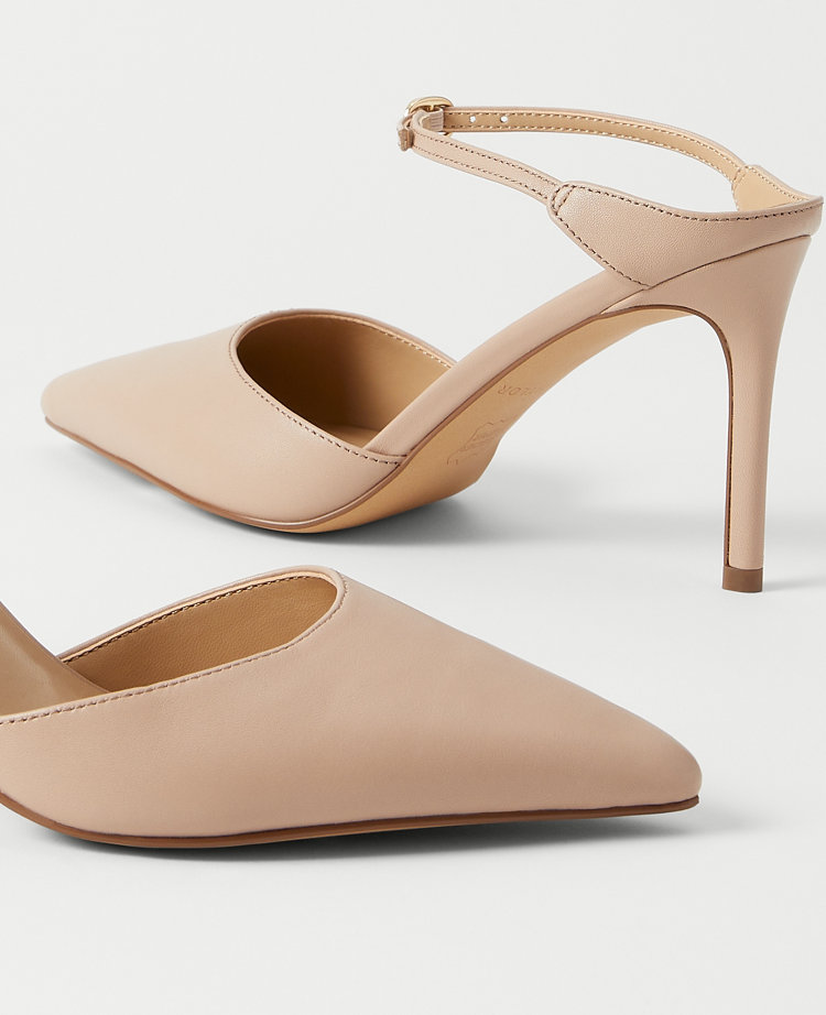 Leather Straight Heel Mule Pumps