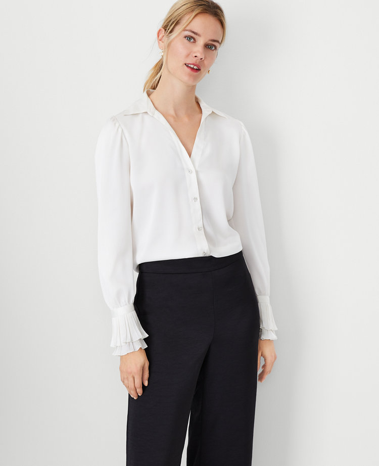Crystal Button Pleated Cuff Shirt