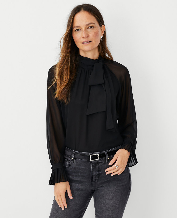 Raglan Bow Pleated Cuff Top