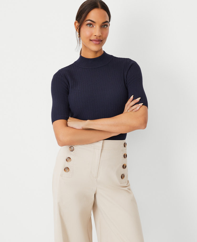 Ribbed Mock Neck Sweater Tee