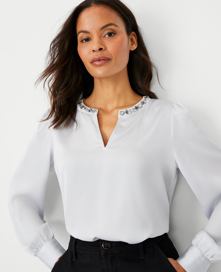 Jeweled Split Neck Top