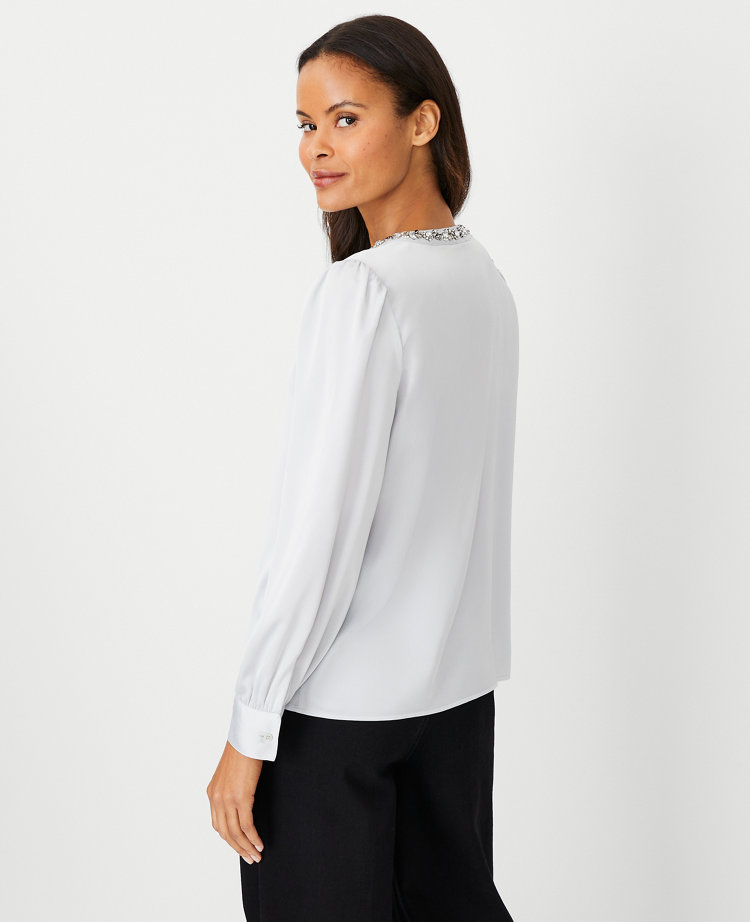Jeweled Split Neck Top