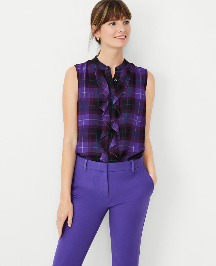 Plaid Cascading Ruffle Shell