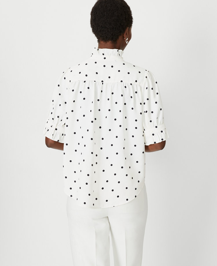 Polka Dot Ruffle Button Top