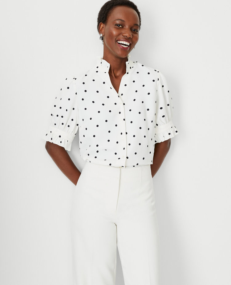 Polka Dot Ruffle Button Top
