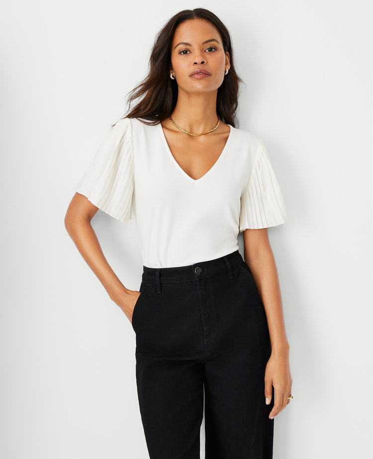 Shimmer Mixed Media Pleated Sleeve Top