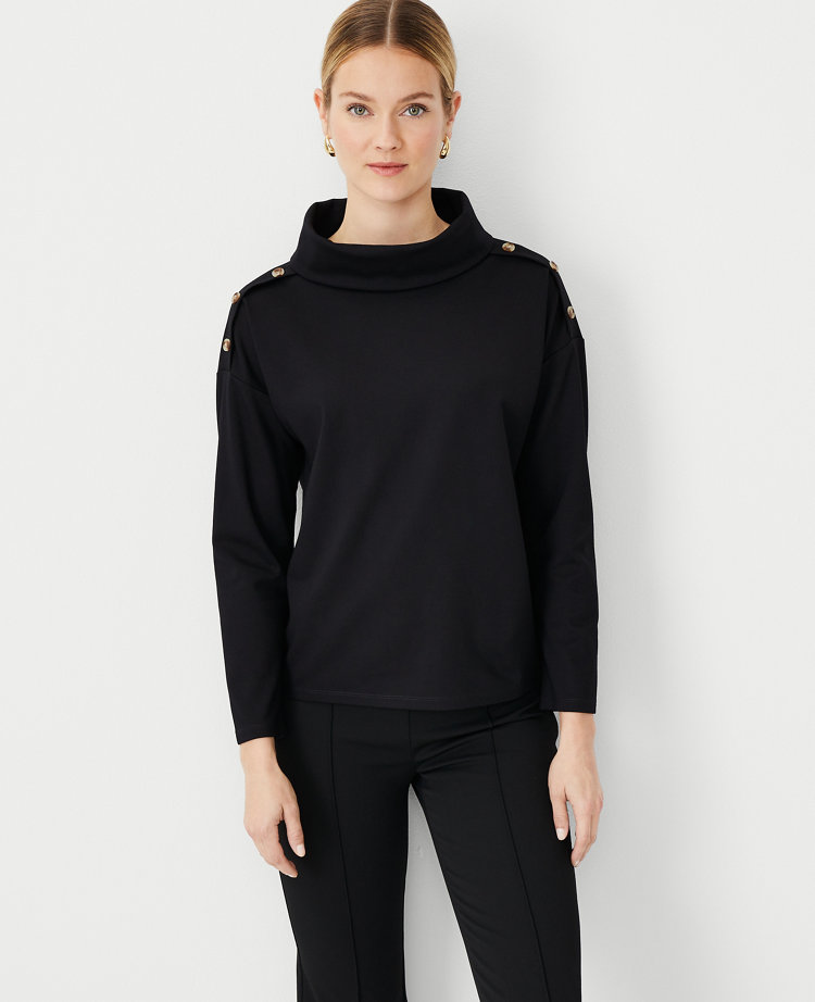 Shoulder Button Mock Neck Top