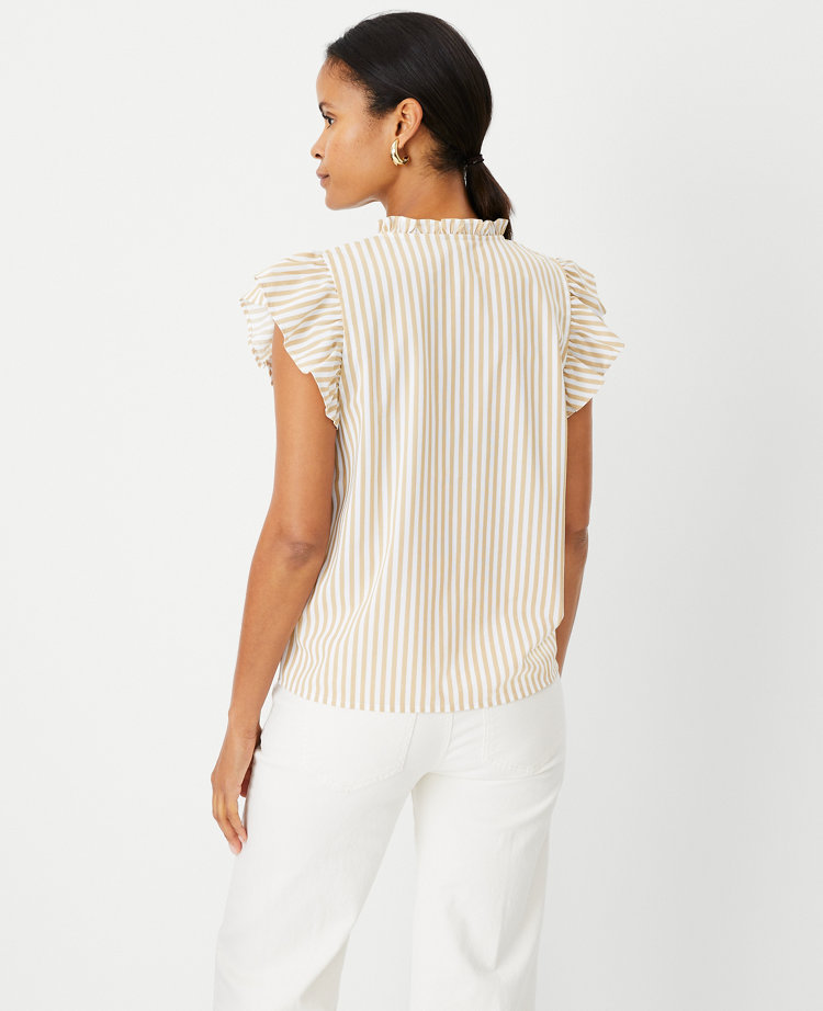Striped Ruffle Split Neck Top