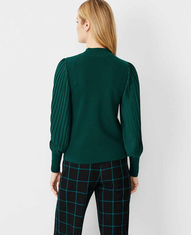 Petite Mixed Media Pleated Sleeve Sweater