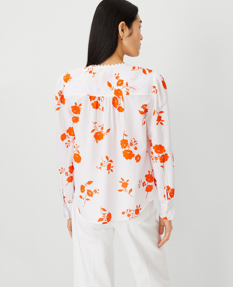 Ric Rac Trim Floral Cotton Blend Popover